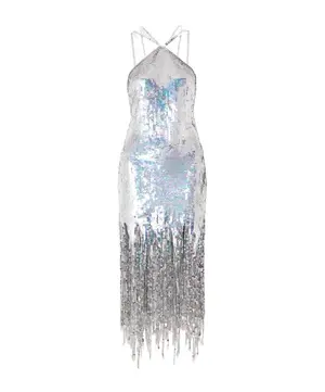 Attico Fringed Sequined Mesh Dress - Gray