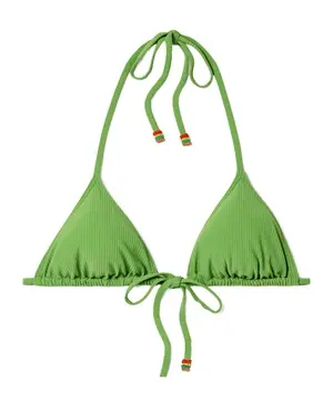 Staud Lido Bead-embellished Ribbed Triangle Bikini Top - No