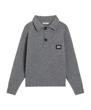 Dolce & Gabbana Polo-neck Logo-plaque Sweater - Grey