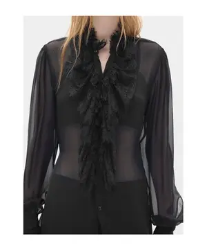 ANN DEMEULEMEESTER Barah Long Comfort Shirt With Lace Ruffles