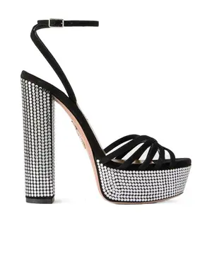 AQUAZZURA Night Fever 140 Suede Platform Sandals - Black