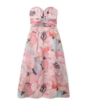 Rebecca Vallance Strapless Gathered Floral-print Silk-organza Midi Dress - Nude