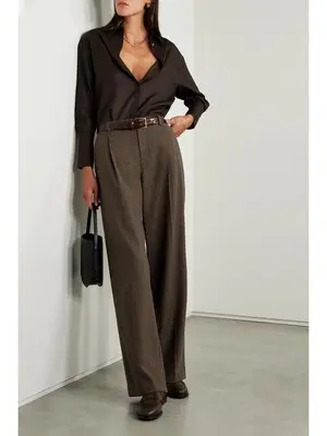 Vince Houndstooth Pleated Woven Wide-leg Pants