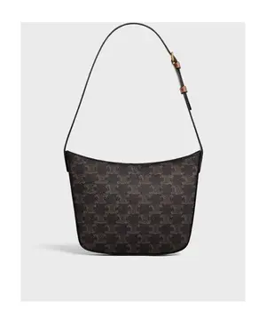 Celine Medium Croque Bag In Triomphe Canvas And Calfskin - Tan