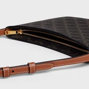 Celine Medium Croque Bag In Triomphe Canvas And Calfskin - Tan