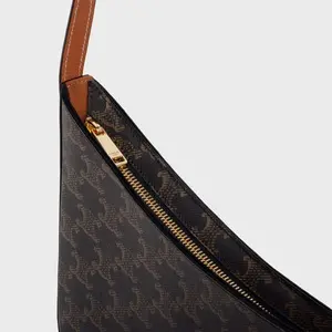 Celine Medium Croque Bag In Triomphe Canvas And Calfskin - Tan