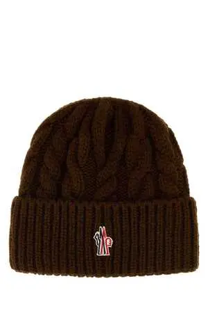Moncler Wool Blend Beanie Hat - Brown