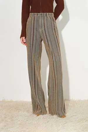 Fabrique Lila Corduroy Stripe Straight Leg Jeans In Flocked Denim - Blue