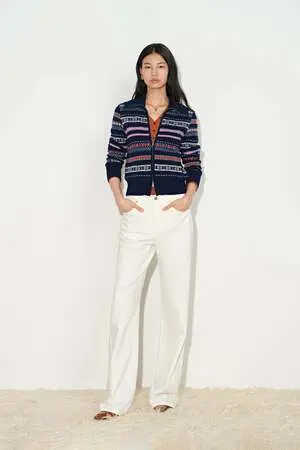 Fabrique Isla Fair Isle Cropped Polo Cardigan In Wool Blend