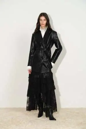 Fabrique Calista Belted Oversized Blazer In Vegan Leather - Black