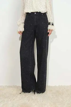 Fabrique Zoe Crystal Embellished Leopard Print Jeans In Cotton Denim - Grey