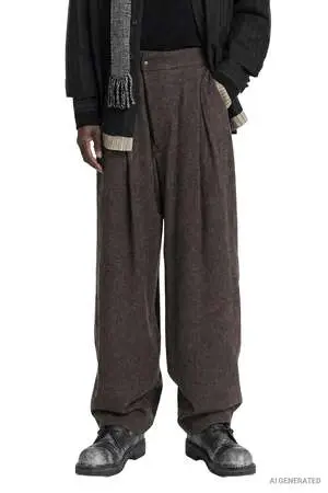 ZIGGY CHEN Drop Crotch Front Pleat Trousers - Brown