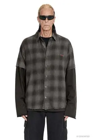 44 LABEL GROUP Darkened Flannel Double Shirt Tee