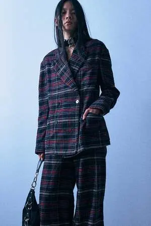 R13 Double Breasted Peak Lapel Ragged Blazer With Piping