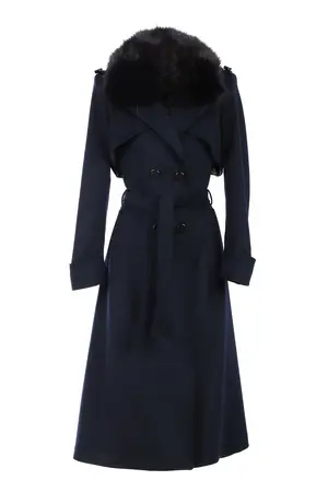 LUNA FASHION HOUSE Navy Wool Trench Coat, Clara