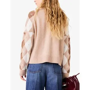 Maje Argyle Rhinestone-embellished Wool Cardigan