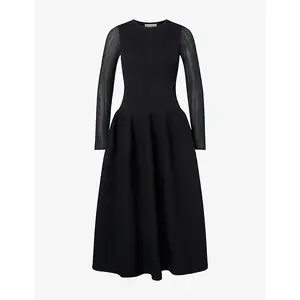 MALINA Elona Voluminous-skirt Knitted Midi Dress - Black