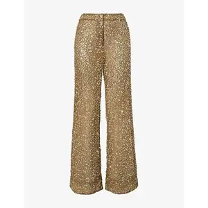 MALINA Philippa Sequin-embellished Wide-leg Lace Woven Trousers - Camel