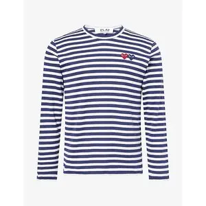 Play Comme Des Garcon Double Heart Stripe Long-sleeve Cotton-jersey T-shirt Xxl - Navy