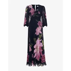 PHASE EIGHT Betty Floral-print Long-sleeve Woven Maxi Dress - Navy