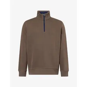 Gant Sacker Rib Half-zip Cotton-jersey Sweatshirt - Shadow Brown
