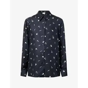Max Mara Printed Motif Silk Shirt - Navy