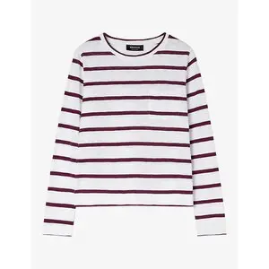 Whistles Striped Crewneck Long-sleeve Cotton T-shirt