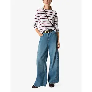 Whistles Striped Crewneck Long-sleeve Cotton T-shirt