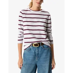 Whistles Striped Crewneck Long-sleeve Cotton T-shirt