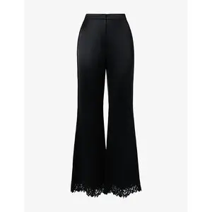 MALINA Marine Lace-hem High-rise Satin Trousers - Black