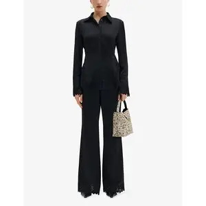 MALINA Marine Lace-hem High-rise Satin Trousers