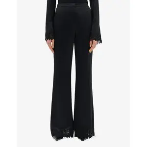 MALINA Marine Lace-hem High-rise Satin Trousers