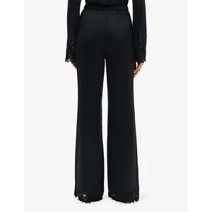 MALINA Marine Lace-hem High-rise Satin Trousers