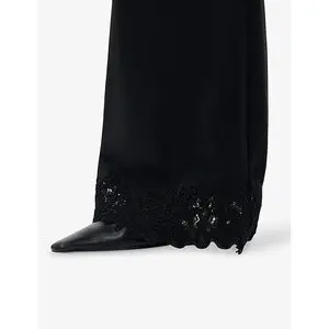 MALINA Marine Lace-hem High-rise Satin Trousers