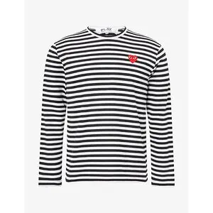 Play Comme Des Garcon Double Heart Stripe Long-sleeve Cotton-jersey T-shirt - Black