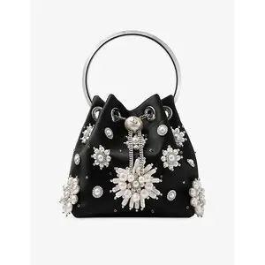 JIMMY CHOO Bon Bon Pearl-embellished Satin Top-handle Bag - Black/silver