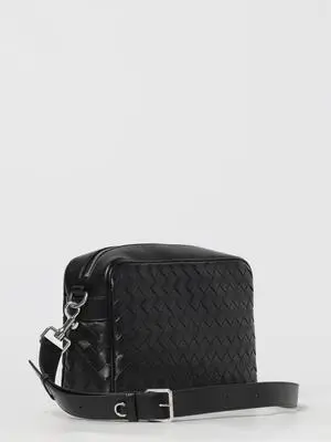 Bottega Veneta Calfskin Leather Camera Bag With Intrecciato Motif And Strap - Black