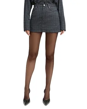 Derek Lam 10 Crosby Jacob Mini Plaid Rayon Mini Skirt - Navy/grey