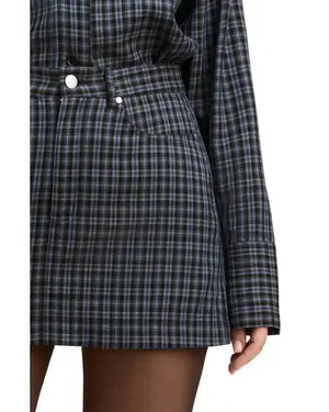 Derek Lam 10 Crosby Jacob Mini Plaid Rayon Mini Skirt