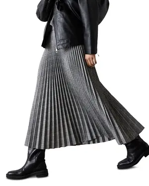 Whistles Pleated Midi Skirt - Grey/multi