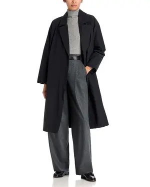 Eileen Fisher Light Cotton & Nylon Padded Trench Coat - Black