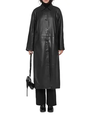 ALLSAINTS Orville Leather Long Coat - Black