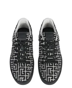 Balmain B-court Trainers In Leather And Monogram Jacquard