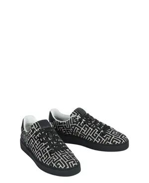 Balmain B-court Trainers In Leather And Monogram Jacquard