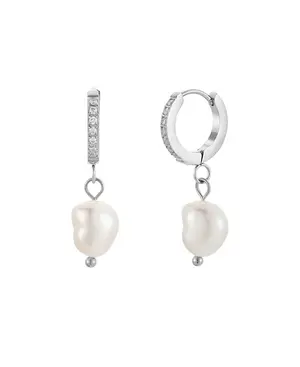 ATOLEA Freshwater Pearl Hoop Earrings - Silver