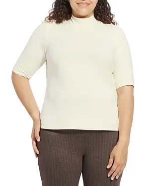 Lyssé Clara Mock Neck Elbow Length Top - Macadamia