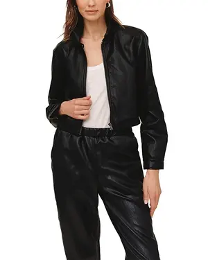 Bella Dahl Faux Leather Cropped Bomber Jacket - Black