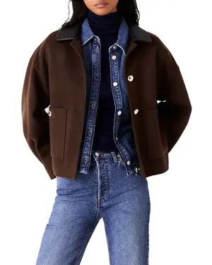 Maje Wool Blend Contrast Collar Jacket - Brown