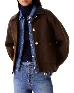 Maje Wool Blend Contrast Collar Jacket