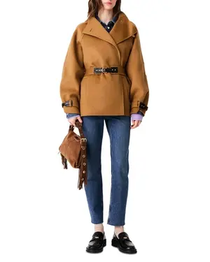 Maje Wool Blend Belted Coat
